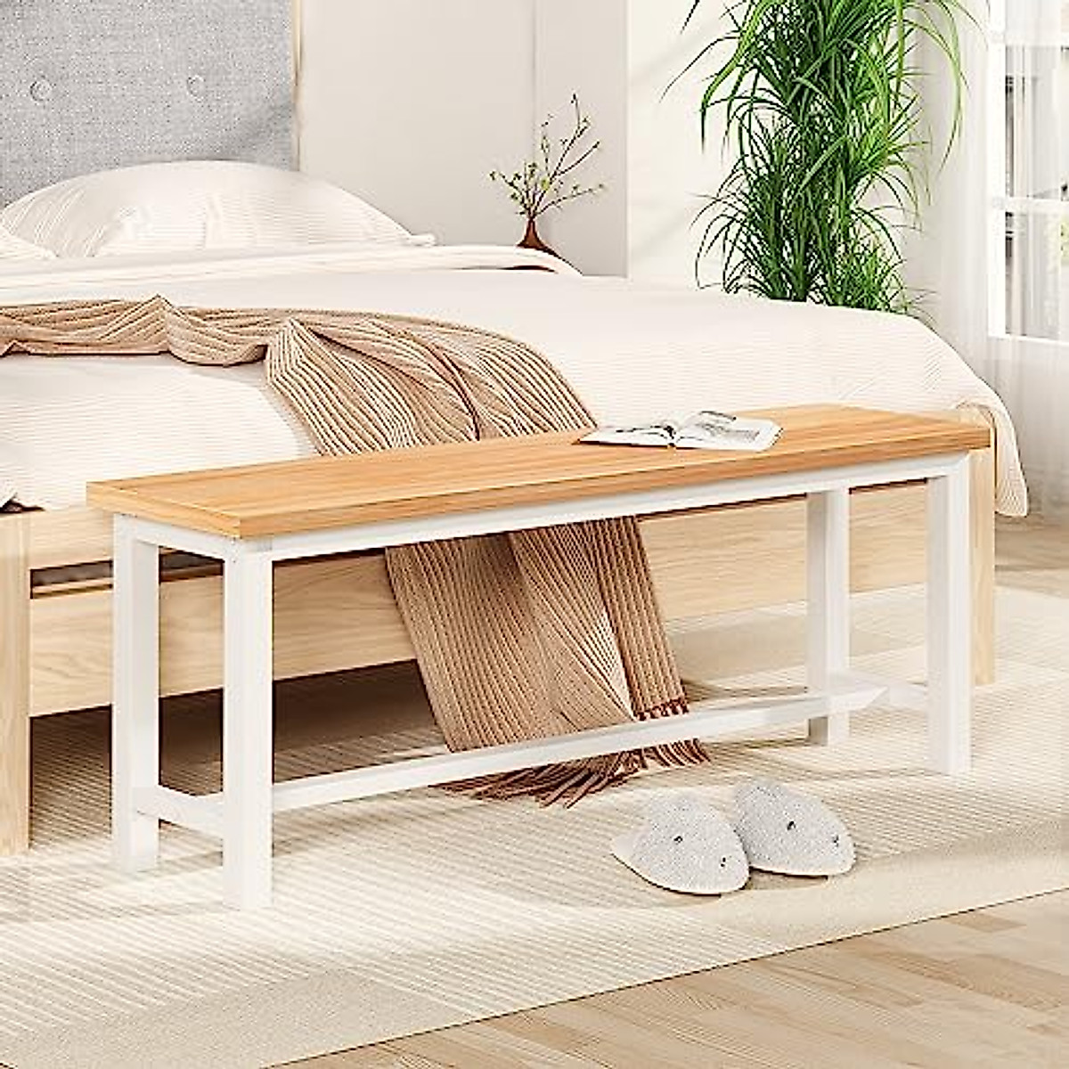 Recaceik Dining Benches, 39 Inch Table Benches, Pair of 2 Benches for Dining Room, Kitchen, Entryway, Bedroom, Industrial Small Bench Kitchen Bench with Metal Legs, Easy to Assemble, Walnut