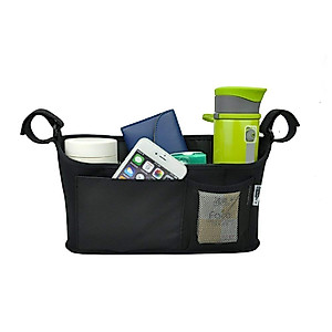 Top Universal Stroller Organizer by SNHNY; The Best Stroller Accessories; Universal Baby Diaper Stroller Bag with Accessary Bag. (Black Simpler)