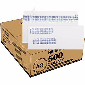 #8 Double Window Security Check Envelopes, No.8 Double Window Bussiness Envelopes Designed for QuickBooks Checks - Computer Printed Checks - 3 5/8 X 8 11/16 (NOT for INVOICES) - 24 LB - 500 Count