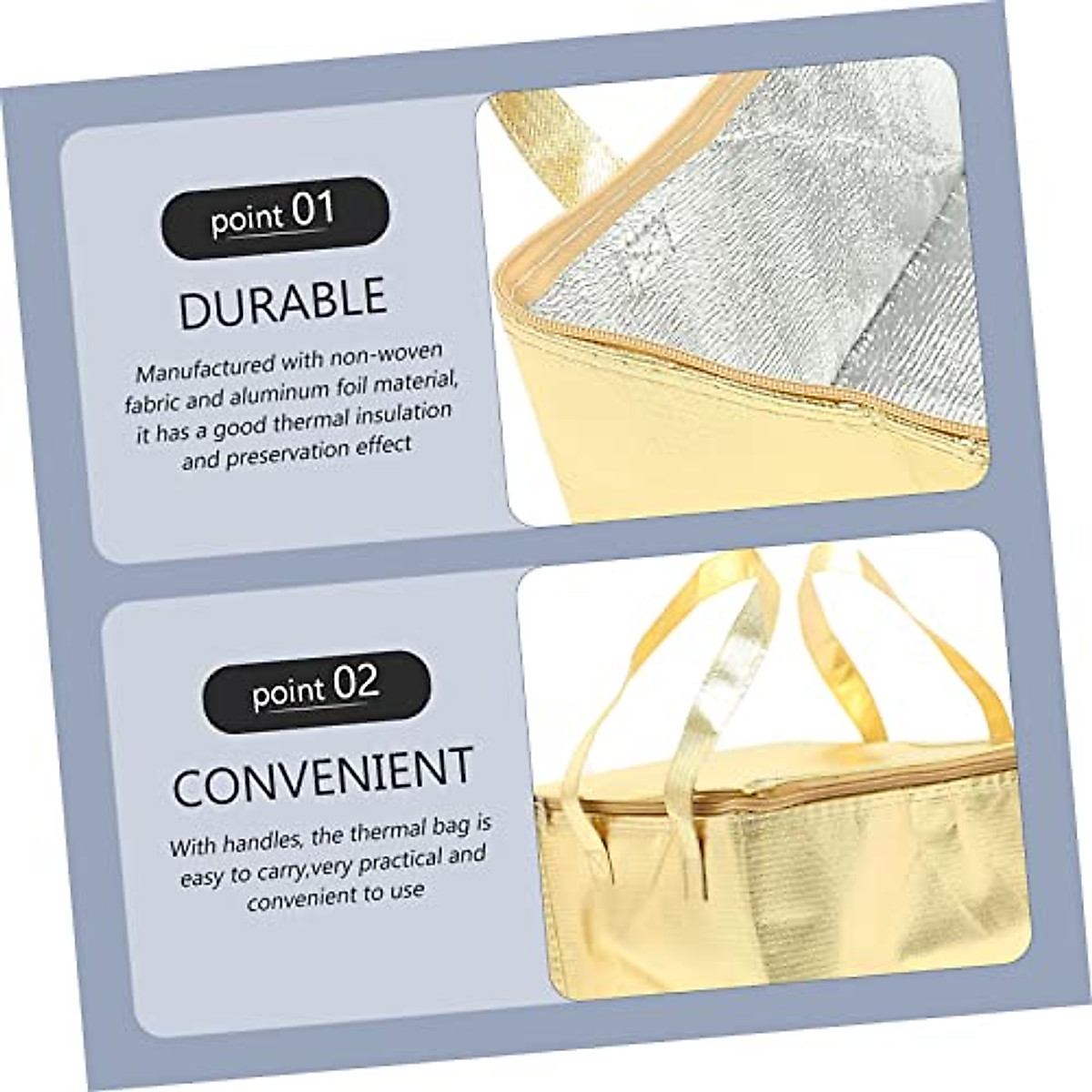 ULTECHNOVO Delivery Bag 2pcs Insulated Tote Insulated for Food Portable Cooler Collapsible Picnic Basket Cake Delivery Cake Cooler Pizza Thermal Aluminum Golden Hot Food Fold