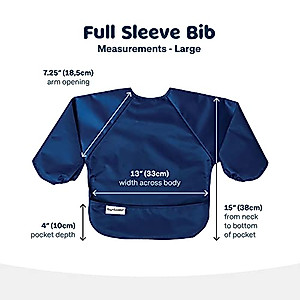 Tiny Twinkle Mess Proof Baby Bib, 2 Pack Long Sleeve Bib Outfit, Waterproof Bibs for Toddlers, Machine Washable, Tug Proof (Grey Indigo, Small 6-24 Months)