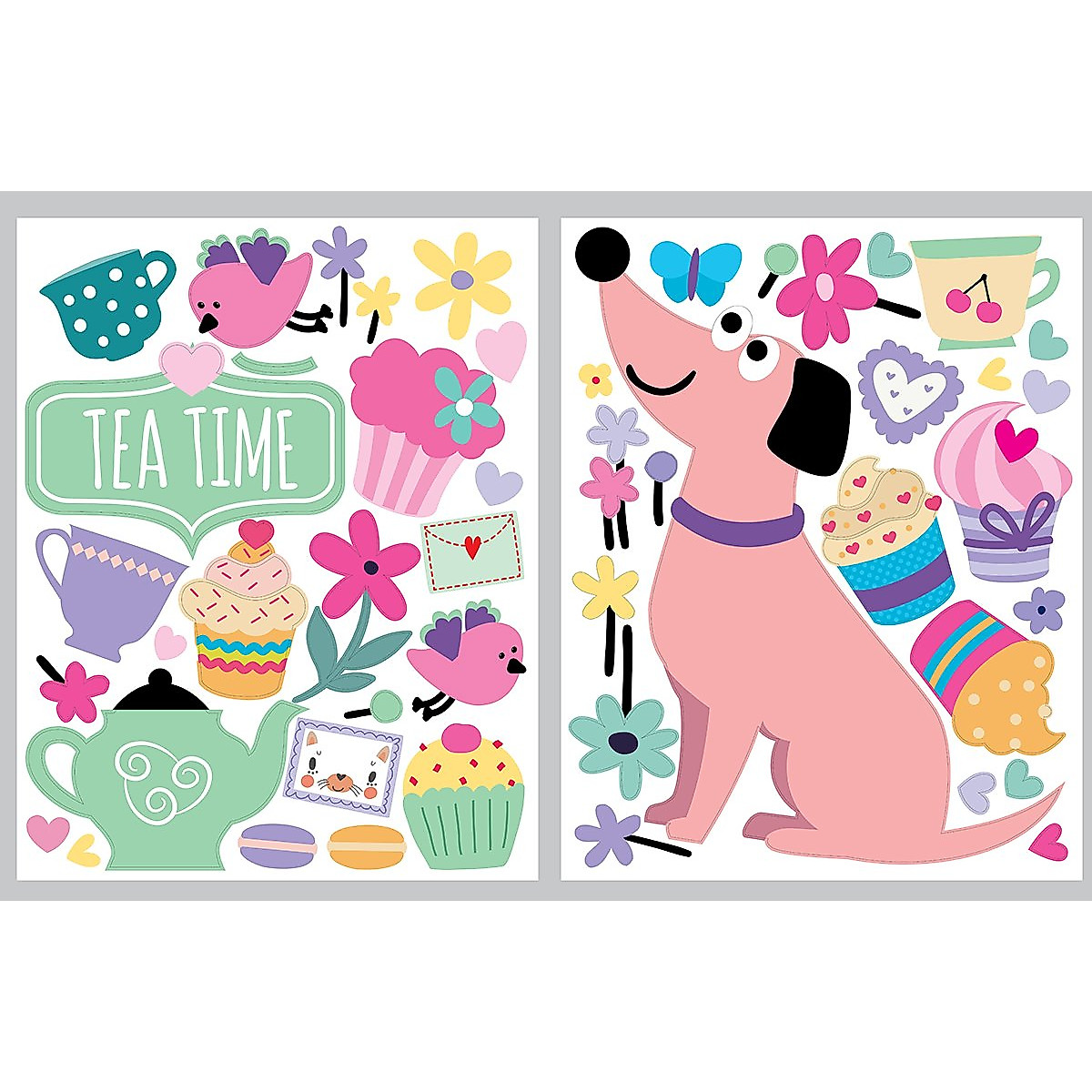 Dog Wall Decals for Girls - Cupcake Cute Pink Decor Stickers for Kids - Wall Decor Stickers for Kids - Baby Decals Dog [>45 Art Baby Bedroom clings]