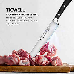 TICWELL Knife Set 7pcs Knife Set with Block Sharpener Kitchen Professional High Carbon German Stainless Steel, Hollow Wooden Block, Triple Rivet Safe Full Tang Knife Handle Dishwasher Safe
