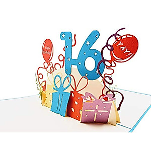 iGifts And Cards Happy 16th Birthday with Presents 3D Pop Up Greeting Card – Sweet Sixteen Granddaughter Gift, Awesome Unique 16 Grandson Present, Turning 16 Special Birthday Card For Son, Daughter