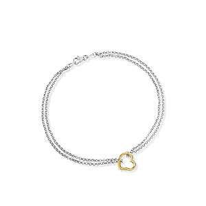 Ross-Simons Sterling Silver and 14kt Yellow Gold Heart Anklet. 10 inches