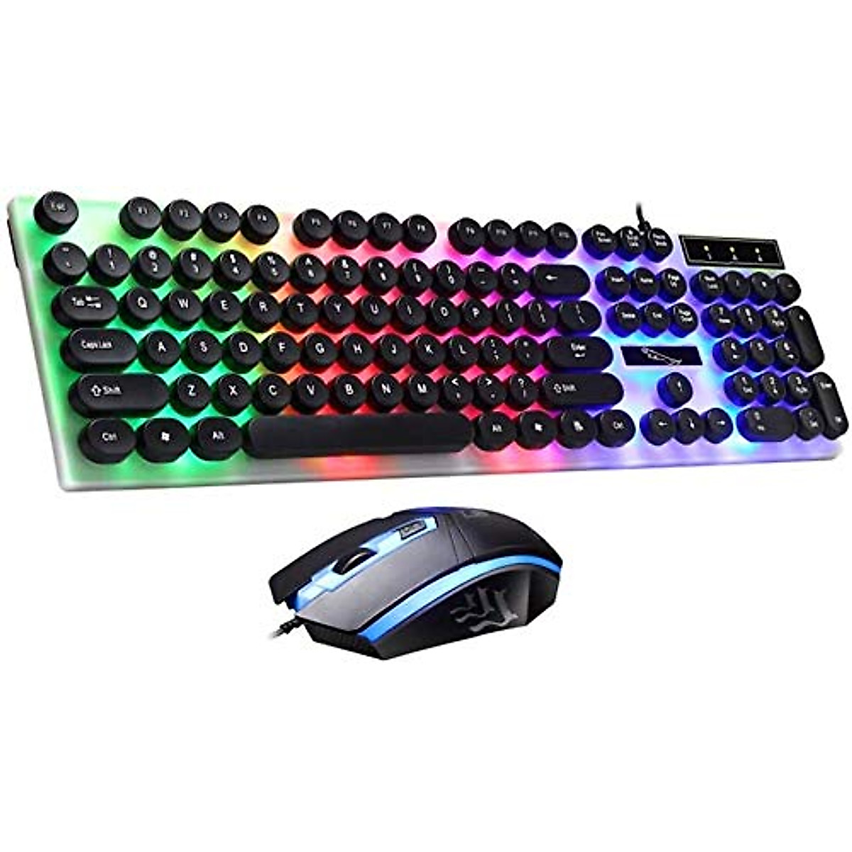 HJJWL Gaming Keyboard and Mouse Combo, RGB Rainbow Backlit Keyboard Compact USB Wired Mechanical Feeling Keyboard for Computer Gamer Office (White),Colour Name:Black (Color : Black)