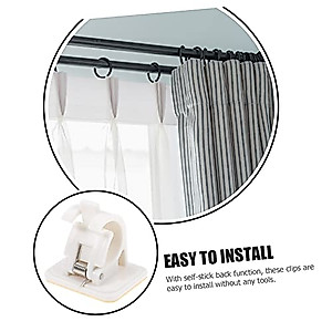 DOITOOL 40 Pcs Curtain Rod Hanger No Drill Curtain Rod Brackets Curtain Hooks for Wall Curtain Rods No Drilling Adjustable Drop Hitch No Nail Curtain Rod Shower Curtain Rod Holders White