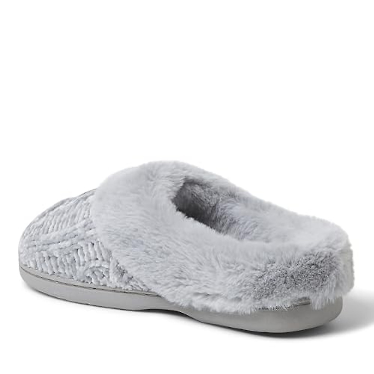 Dearfoams Women's Claire Marled Cable Knit Chenille Clog Slipper, Sleet, Medium Wide