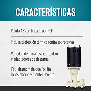 Little Giant RIM-U 115/230 Volt, 1/25 HP, Maximum 760 GPH Commercial Ice Machine Replacement Water Pump with 3-Ft. Lead Wires, Black/White, 545600