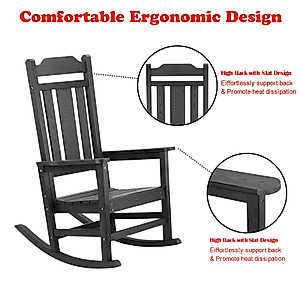 hOmeHua Rocking Chair, All-Weather Oversized Outdoor Indoor Chair, Patio Fade-Resistant Porch Rocker Chair, Durable Smooth Rocking, Comfortable Easy to Assemble, Low Maintain (Black)