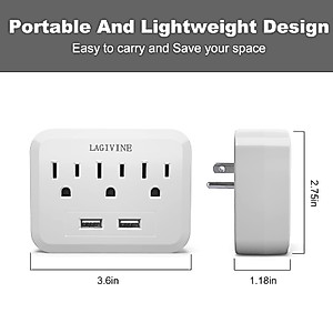 USB Wall Charger Surge Protector, 3 Outlet Extender with 2 USB Ports Outlet Adapter,Multi Plug Outlet Splitter for Travel, Home Office Accessories(White)