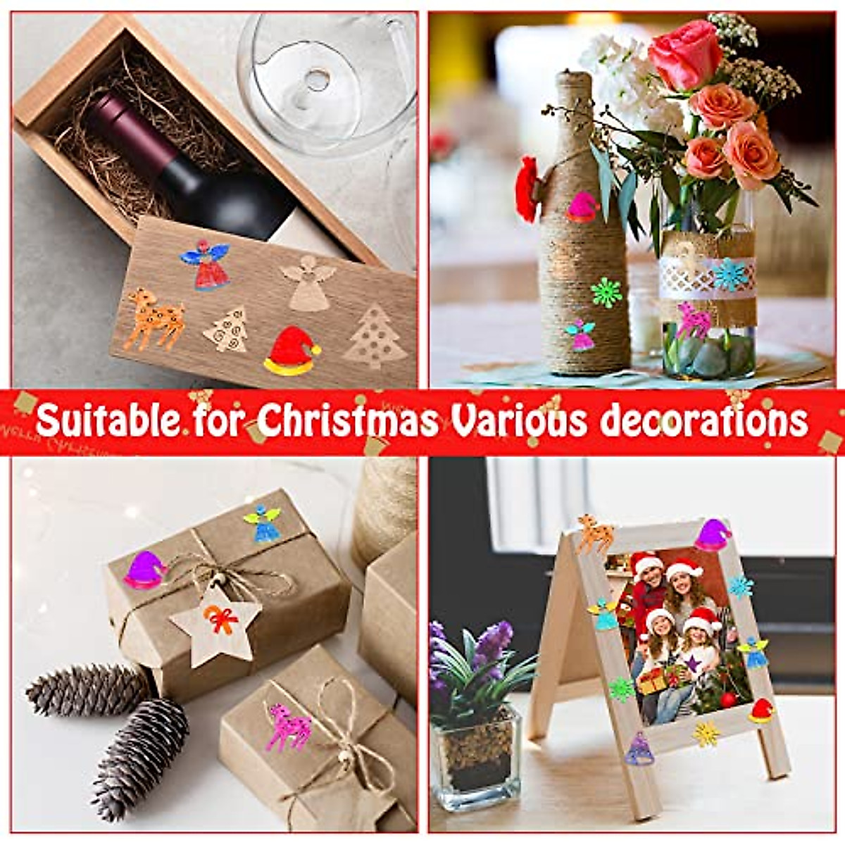 200 Pieces Christmas Unfinished Mini Wooden Ornaments Halloween Thanksgiving DIY Mini Wood Blank Cutouts with Storage Box and Twine for Christmas Tree Hanging Crafts Xmas Decorations