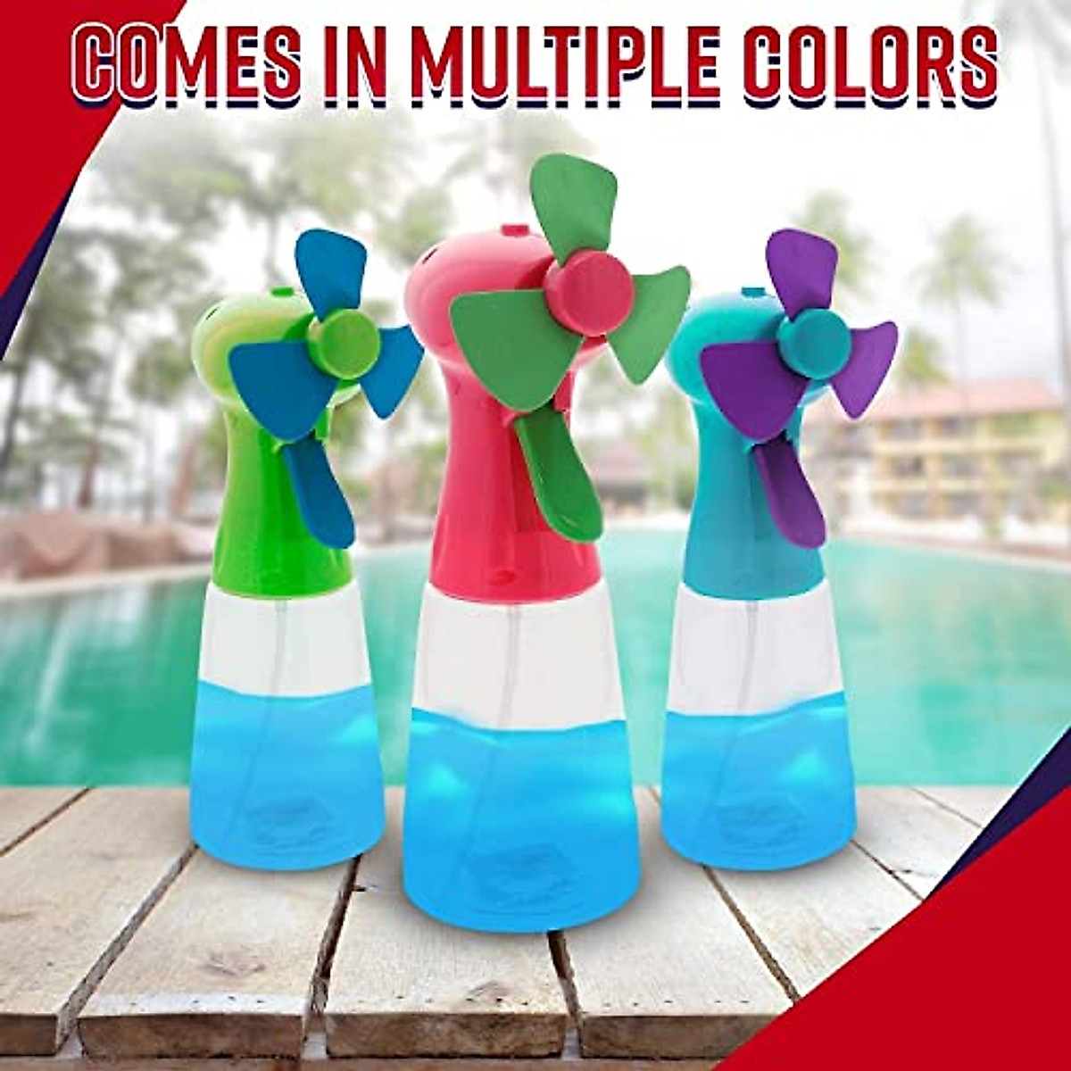 3 Pcs Set Handheld Fan With Water Spray Mister - Personal Cooling Fan Battery Operated Fan Water Bottle Sprayer - Multiple Random Colors Portable Misting Fan. Use also as Portable Desktop Table Fan