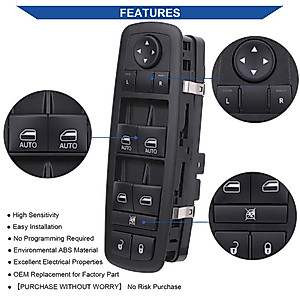 Obaee Front Left Window Switch 68231805AA Compatible with 2011-2012 Chrysler 300, 2015-2017 Chrysler 200, 2011-2014 Dodge Charger, 2016 Ram 1500 2500 3500 4500 5500 4-Door Replace 68139805AB