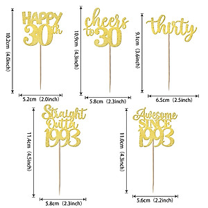 30 Pack 30th Birthday Cupcake Toppers Glitter Straight Outta 1993 Happy 30th Thirty Awesome Since 1993 Cupcake Picks 30 Fabulous Cake Decorations for 30th Birthday Wedding Anniversary Party Gold
