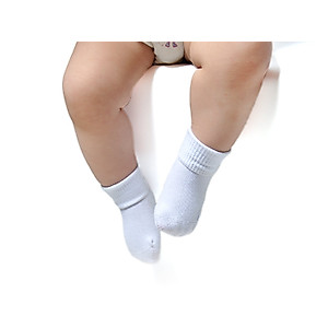 EPEIUS Unisex-Baby Socks Newborn Girl Seamless Turn Cuff Socks Cotton Rich Baby Boy Booties Socks White 6 Pair Pack,0-3 Months