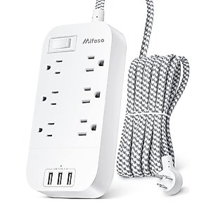 Power Strip - 10 FT Long Flat Plug Extension Cord, 6 Outlets 3 USB Ports Outlet Extender with Overload Protection, Wall Mount, Desktop Charging Station for Home, Office and Dorm Essential