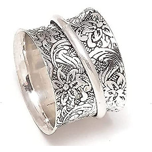 925 Sterling Silver Spinner Flowers Ring for Women Fidget Anxiety Relief Ring Band Meditation Ring (12)