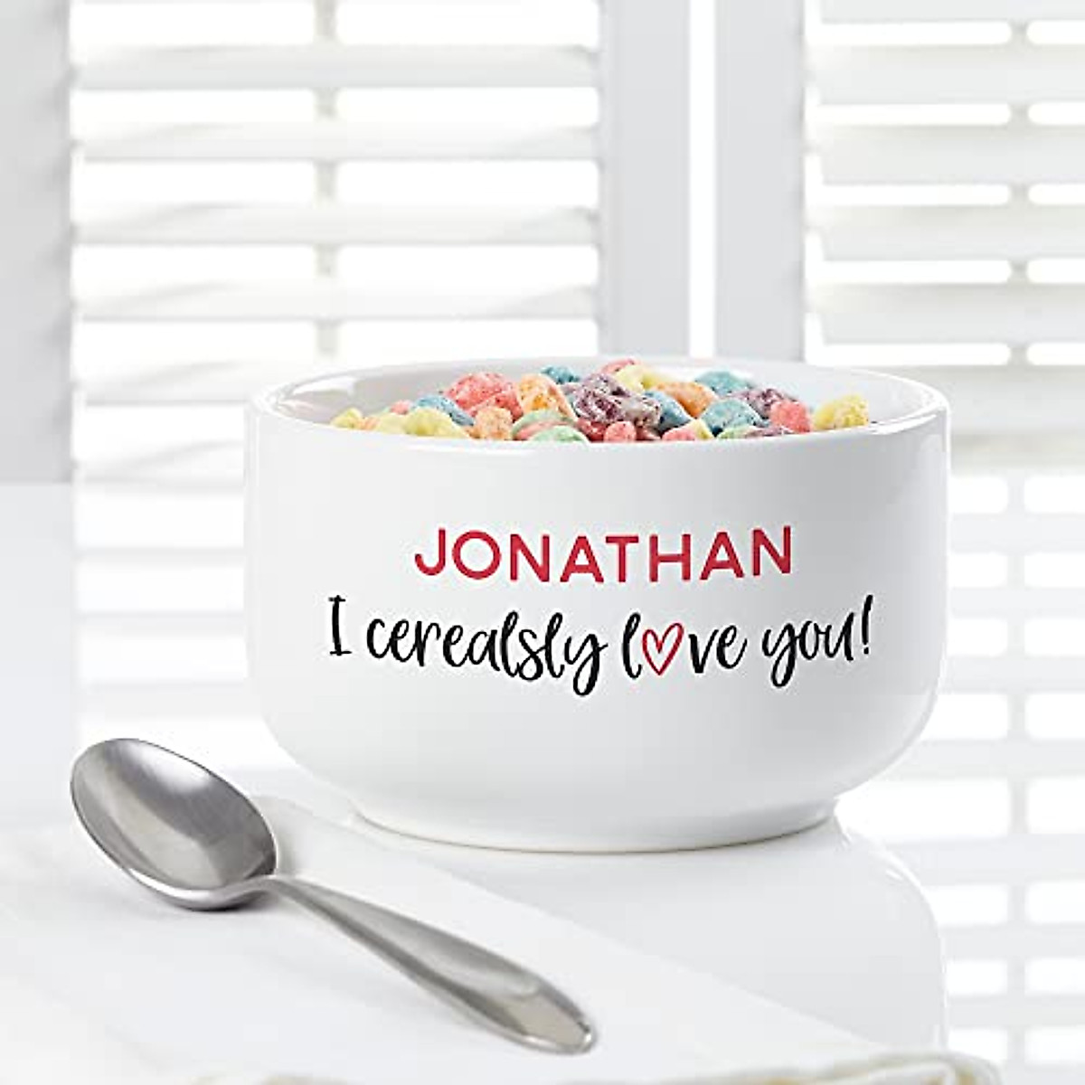 Personalization Universe Personalized 'I Cerealsly Love You' 14 oz. Romantic Valentine's Cereal Bowl - Heavyweight Stoneware, Chip-Resistant, Dishwasher & Microwave Safe Snack Bowl