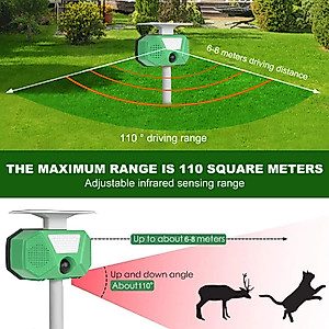 2024 Solar Ultrasonic Animal Repeller, Cat Repellent Outdoor, Dog, Squirrel, Raccoon, Skunk, Rabbit, Fox, Deer, Bird etc.Motion Detection, LED Flashing Light 027