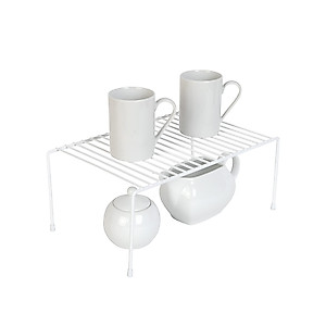Smart Design Cabinet Storage Shelf Rack and Undershelf Storage Basket Bundle – Medium Shelf Rack (8.5 x 13.25 Inch) and Medium Storage Basket (16 x 5.5 Inch) – Steel Metal Wire – White