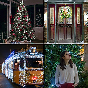 Tcamp Christmas Lights 33ft 100LED Outdoor Indoor Christmas String Lights with Remote Timer, USB or Battery Powered Waterproof 8 Modes Fairy Lights for Christmas Tree Wreath Party Decor (White)