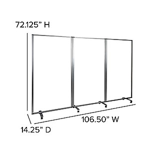 Flash Furniture Mobile Freestanding Clear Room Divider Partition Portable Roll Up Banner Sneeze Guard for Offices, Restaurants, Lobbies and Other Public Areas