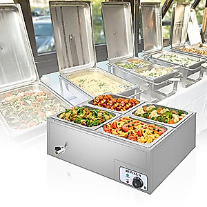 ROVSUN 42.3QT 4-Pan Electric Commercial Food Warmer, 110V Stainless Steel Bain Marie Buffet, 10.6 QT/Pan Stove Steam Table with Temperature Control & Lid for Parties, Catering, Restaurants