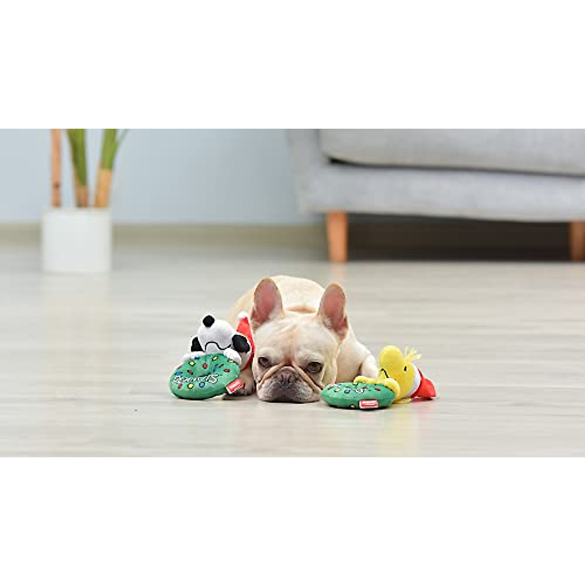 Peanuts for Pets Holiday Snoopy & Woodstock Wreath Plush Ring Pet Toy 2 Pack Dog Toy Set | Medium Squeaky Dog Toys, Cute & Soft Stuffed Dog Toys Officially Licensed from Comic Strip, 6"