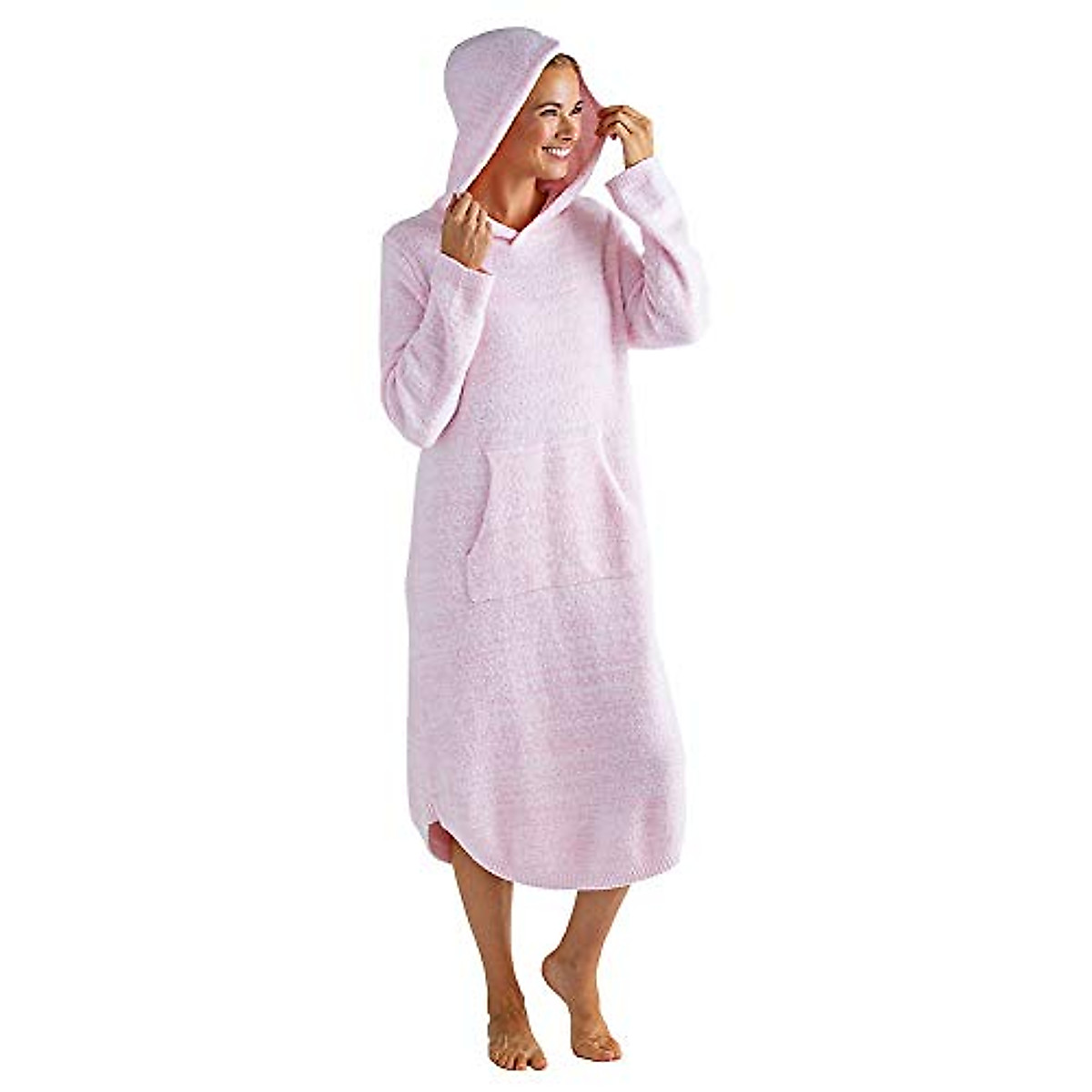Softies Women's Ultra Soft Marshmallow Hooded Lounger with Plush Melange Fabric & Kangaroo Pocket (Pink, Large-X-Large)