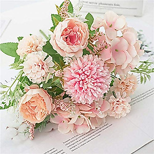 KIRIFLY Artificial Flowers, Fake Peony Silk Hydrangea Bouquet Decor Plastic Carnations Realistic Flower Arrangements Wedding Decoration Table Centerpieces (Light Pink)