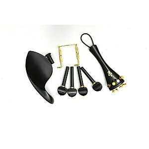 Yinfente 4/4 Violin kit Full Size Violin Accessories Peg Tailpiece Fine Tuner Chin Rest Clamp End pin Ebony wood (4/4)