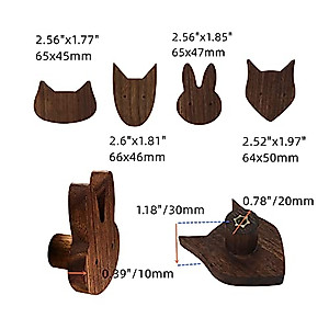 Tsnamay 4 Pack Animal Wood Wall Hooks, Black Walnut Unfinished Solid Wood Coat Hooks Wall Mounted for Hanging Bathroom Towels Clothes Hanger，Pattern Rabbit Cat Dog Fox