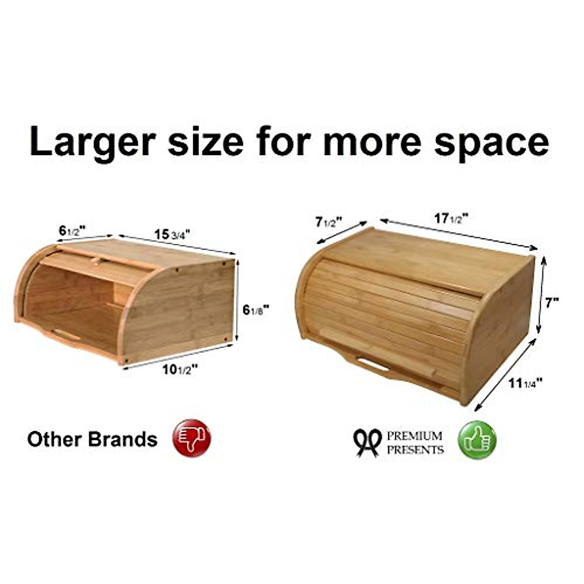 Large bread box bread basket wooden box storage boxes kitchen counter organizer wooden storage box bread storage. roll top breadbox. bread boxes for kitchen countertop. Bamboo wooden boxes. (Natural)
