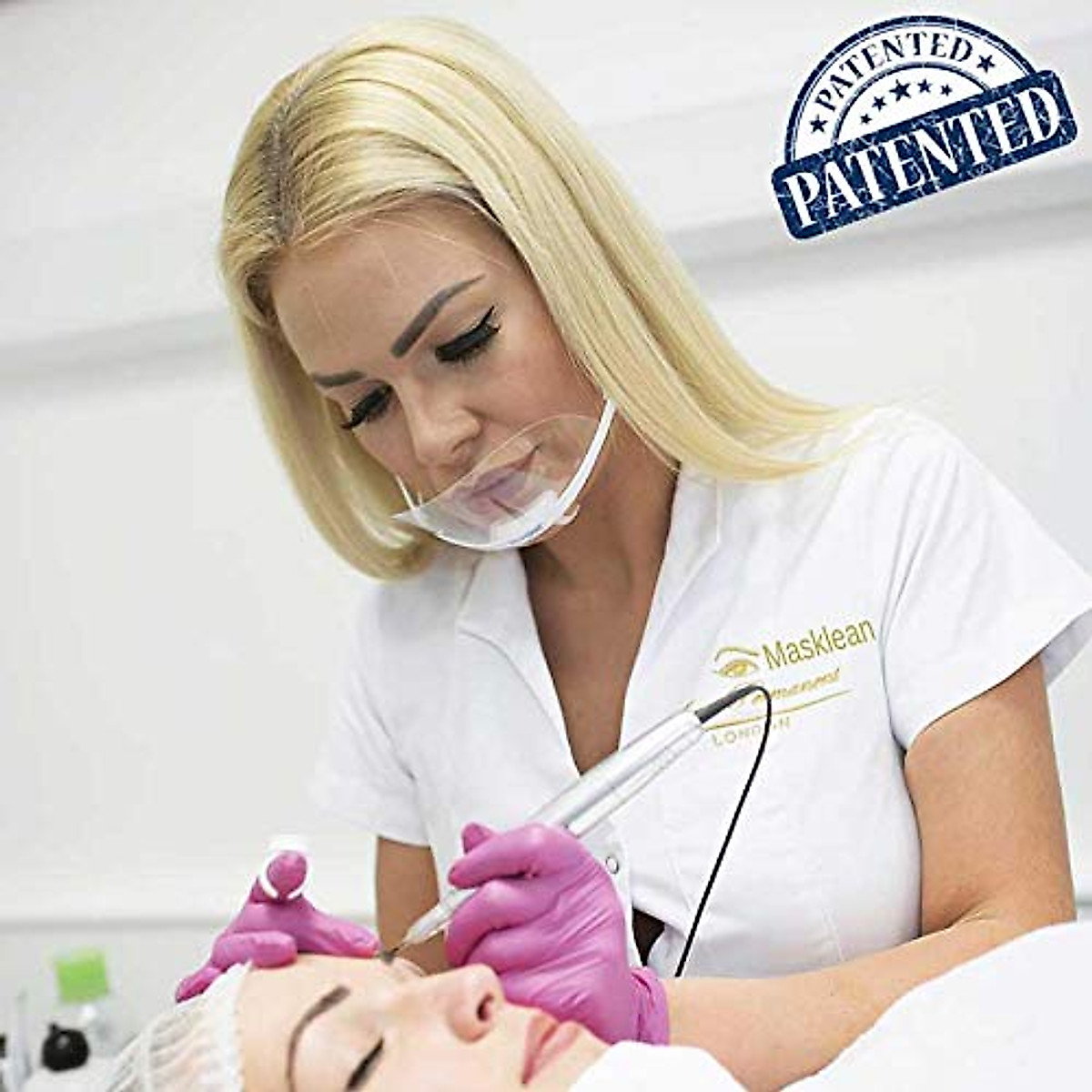 Masklean 1 Box(5 Masks w/Pouch) Clear Transparent Sanitary Mask Anti-Fog Face Mouth Shield Spit Guard Reusable Permanent makeup microblading catering