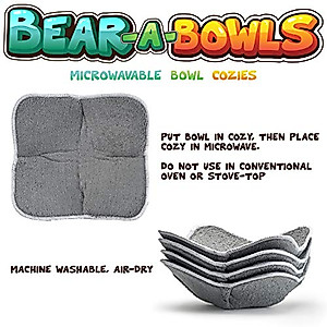 Bear-A-Bowls Microwavable Bowl Cozies - Washable & Reusable Liner & Holder - Soft Microfiber & Sponge Material - Gray Dish Pads for Hot & Cold Bowls, Pack of 4