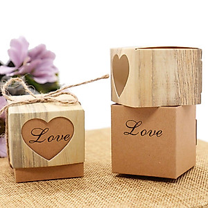 Jucoan 150 Pack Rustic Kraft Paper Candy Boxes, 2 x 2 x 2 Inch Mini Cube Wedding Favor Gift Boxes with Burlap Jute Twine, Love Heart Party Favor Gift Boxes for Wedding Baby Shower Birthday Party, Valentines Day