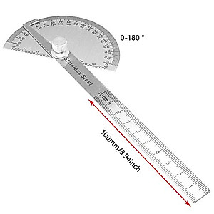 DGZZI Stainless Steel 0-180 Degree Protractor Angle Finder Rotary Arm Measuring Ruler 100mm