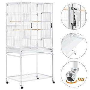 Yaheetech 54" Large Flight Bird Cage for Parrots Macaw Cockatiels Sun Parakeets Lovebird Green Cheek Conures African Grey Small Quaker Amazon Parrots with Rolling Stand, White