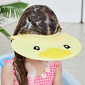 Baby Shower Cap Shampoo Visor Shield hat Kids Bath Washing Hair Rinser Prevents Water from Pooling in Face for Protector Toddler Children(Yellow)