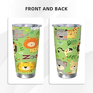 AYCZN Zoo 20 OZ Tumbler Stainless Steel Travel Coffee Mug, Lion Tiger Insulated Water Bottle with Lid and 2 StrawsLeakproof Thermal Cup