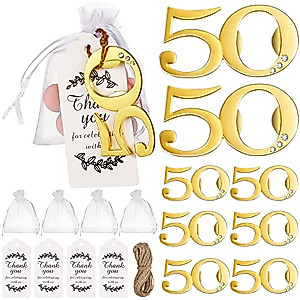 150 Pcs 50th Birthday Party Favors,50 Pcs 50th Birthday Party Favor Bottle Opener, 50 Pcs White Sheer Organza Bags,50 Pcs Thank You Tags 50th Anniversary Favors for Guests Gifts Birthday Souvenirs
