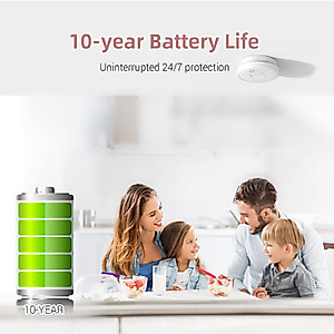 10 Packs Smoke Detector, 10-Year Smoke Alarm with Photoelectric Sensor and Built-in 3V Lithum Battery, Fire Alarm with Test Button and Low Battery Warning, Fire Safety for Home
