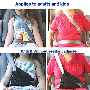 Premium Seat Belt Adjuster for Kids & Adults, Premium Material for Child Safety & Comfort. Seat Belt Clips for Safety Cover Positioner, Shoulder Neck Strap Adjuster, Car seat Belt Adjuster (Black)