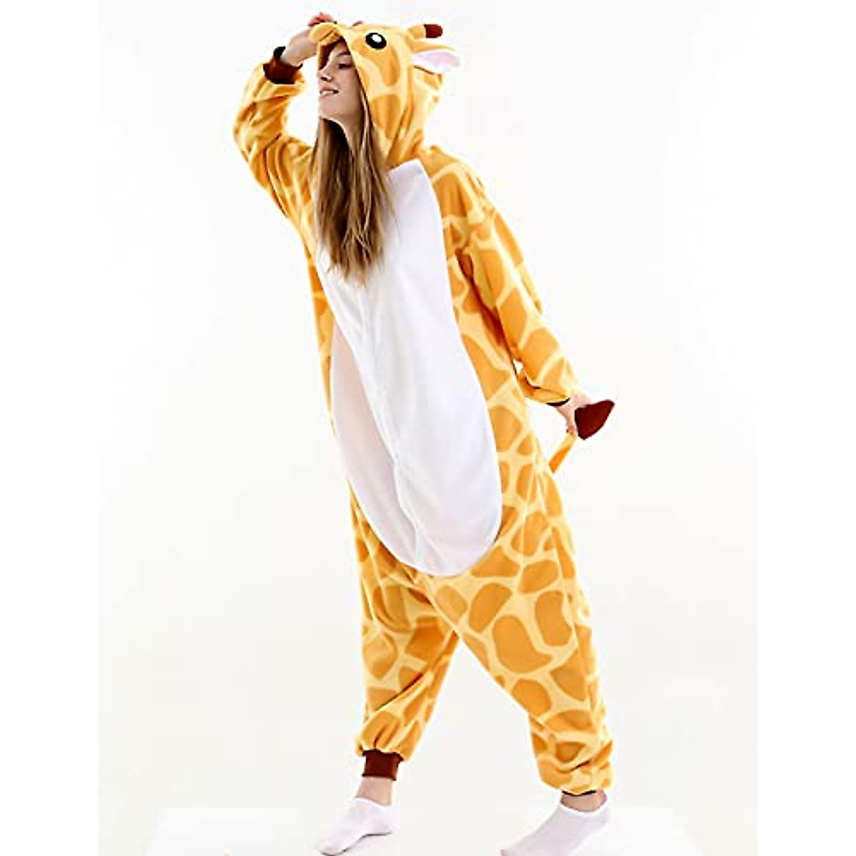 vavalad Adult Giraffe Onesie Pajamas Cosplay Animal Halloween Costume for Women Men