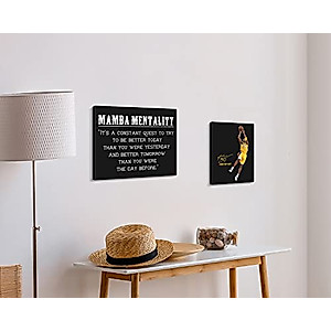 Kas Home 2 Pieces Mamba Mentality Wall Decor Kobe Bryant Poster Inspirational Wall Art Canvas Print Quotes Motivational Hanging Decoration Basketball Player Framed Artwork for Gym Office Boys Teens Room Wall Decor (Black - Mamba, 12 x 15 inch + 8.6 x 11 i
