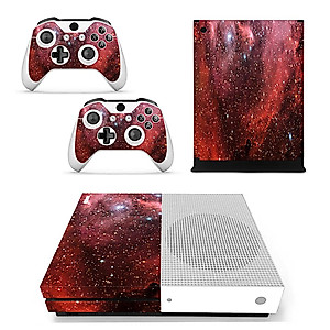 FOTTCZ Vinyl Skin for Xbox One Slim Console & Controllers Only, Sticker Decorate and Protect Equipment Surface, DarkRed Nebula