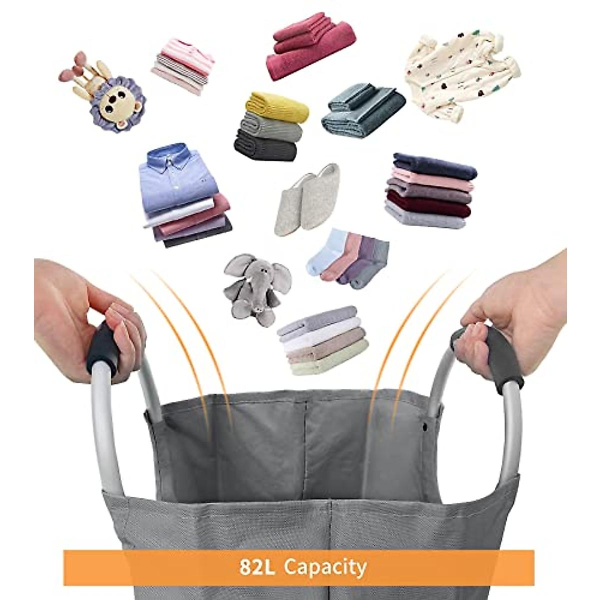 OUPAI Collapsible Large Laundry Basket 90L, Laundry Bag Clothes Hamper, Folding Dirty Laundry Hamper Basket for Clothes Storage, Large Laundry Bin with Padded Handles 2 pack (Dark Blue+ Dark Grey)