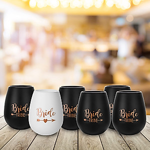 YYYJ Bachelorette Party Silicone Wine Cups, Bride Tribe & Bridesmaid Wedding Cups, Set of 10 for Bridesmaid Gift Party Favors (Black)