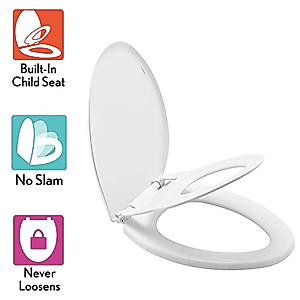Little2Big 81SLOW 000 Toilet Seat with Built-In Potty Training Seat, Slow-Close, and will Never Loosen, ROUND, White